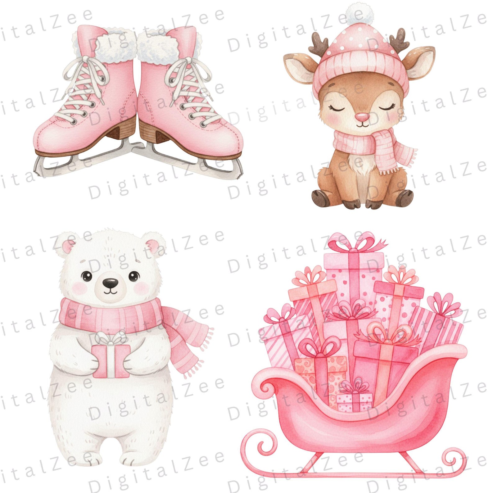 Pink Christmas Clipart, Watercolor Cute Christmas PNG, Christmas PNG ...