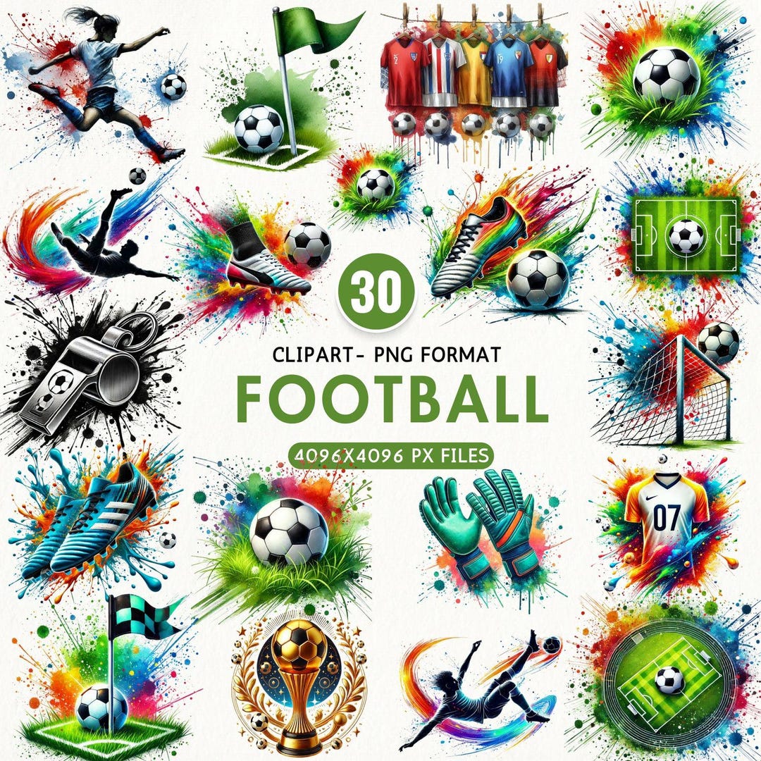 Watercolor Football Clipart Soccer Clipart Ball Uniform Fans Sports ...