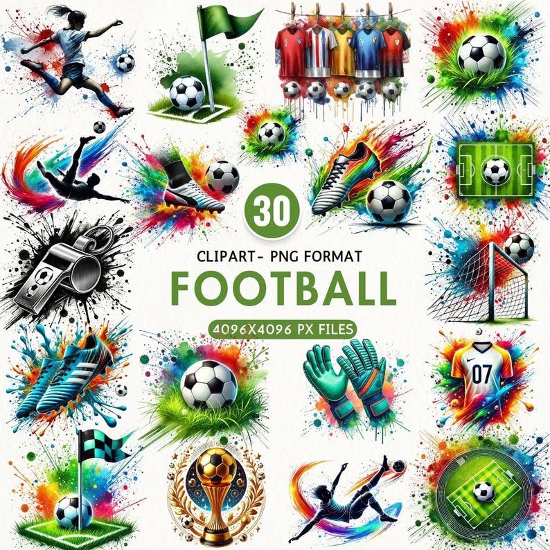 Watercolor Football Clipart Soccer Clipart Ball Uniform Fans Sports ...