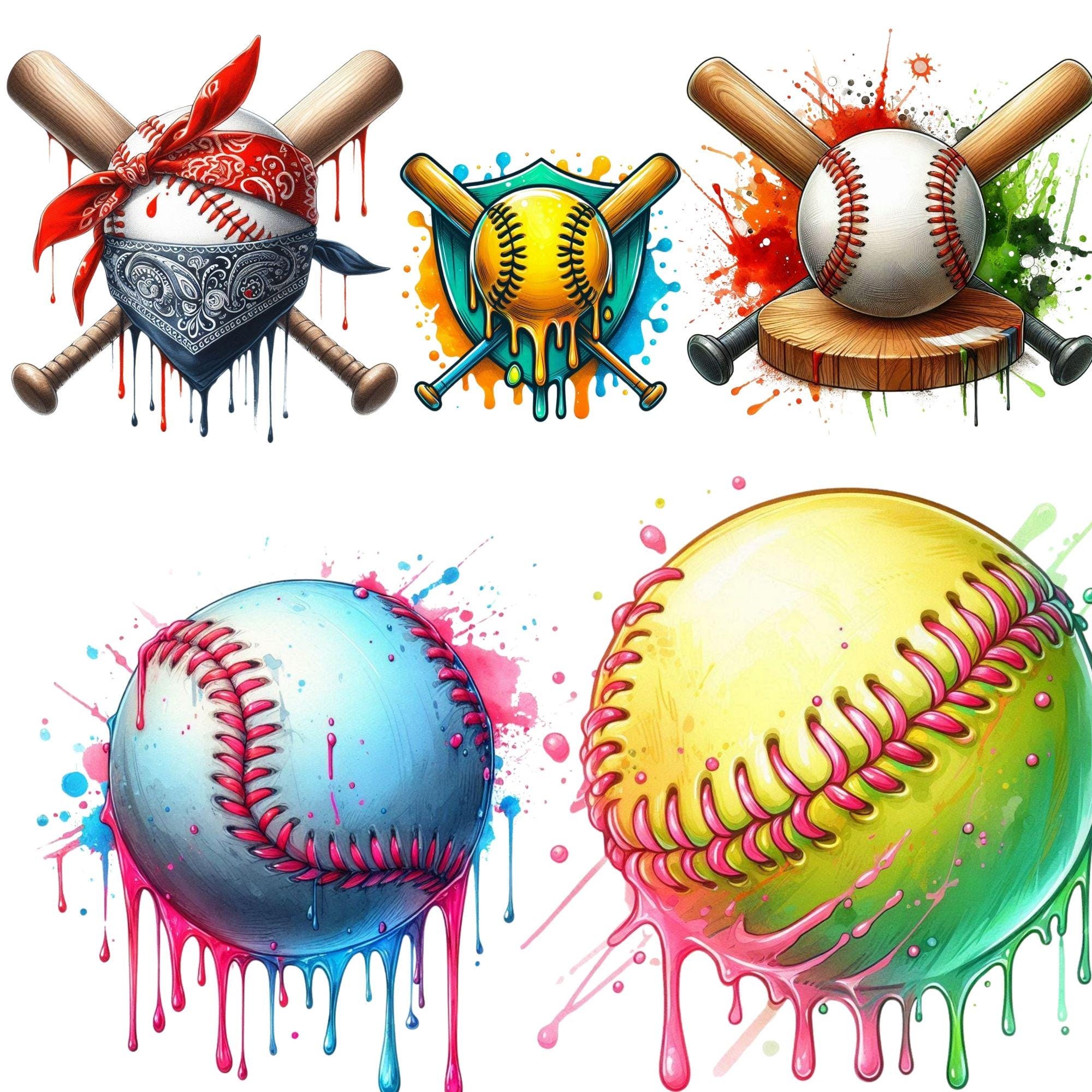 Watercolor Softball Clipart, Ice Cream Drip Softball, Sport Ball ...