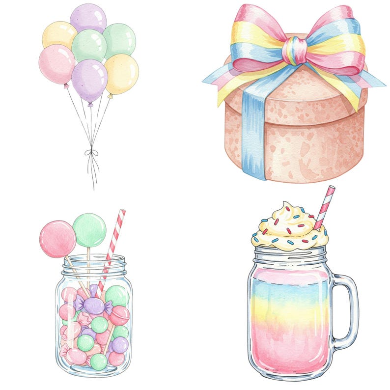 Watercolor Pastel Candyland Clipart, Cotton Candy, Lollipop, Macaron ...