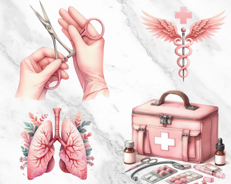 Watercolor Pink Medical Clipart, Nurse Doctor PNG, Healthcare Icons ...