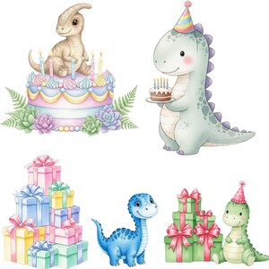 Dinosaur Birthday Clipart, Cute Dino Party Illustrations, Watercolor ...