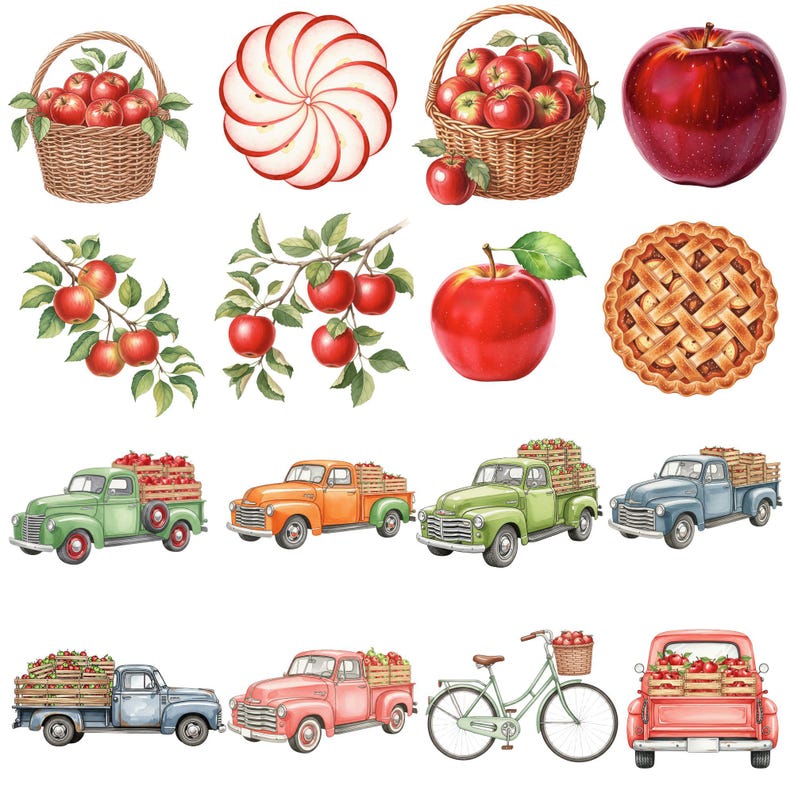 Watercolor Apple Clipart, Red and Green Apple PNG, Apple Tree Clipart ...