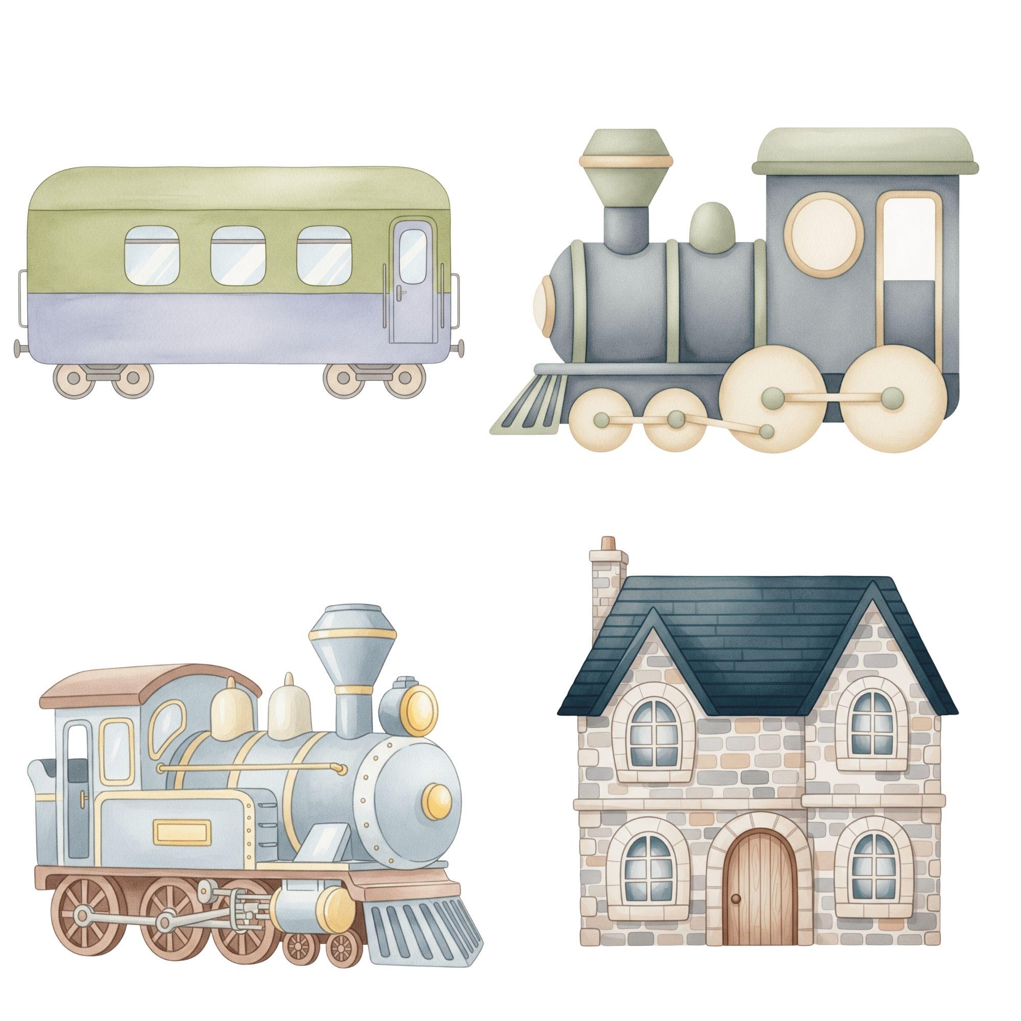 Watercolor Cute Train Clipart, Blue Train PNG, Transportation Clipart ...