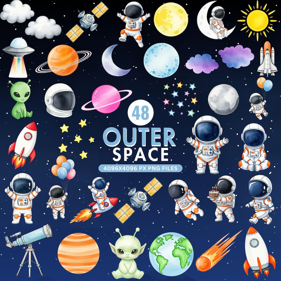 Outer Space Clipart, Space Clipart, Rocket Ship Clipart, Galaxy Planets ...
