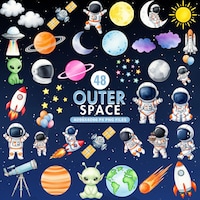 Cute Astronaut Clipart Bundle,watercolor Astronaut Clipart,cute Space ...
