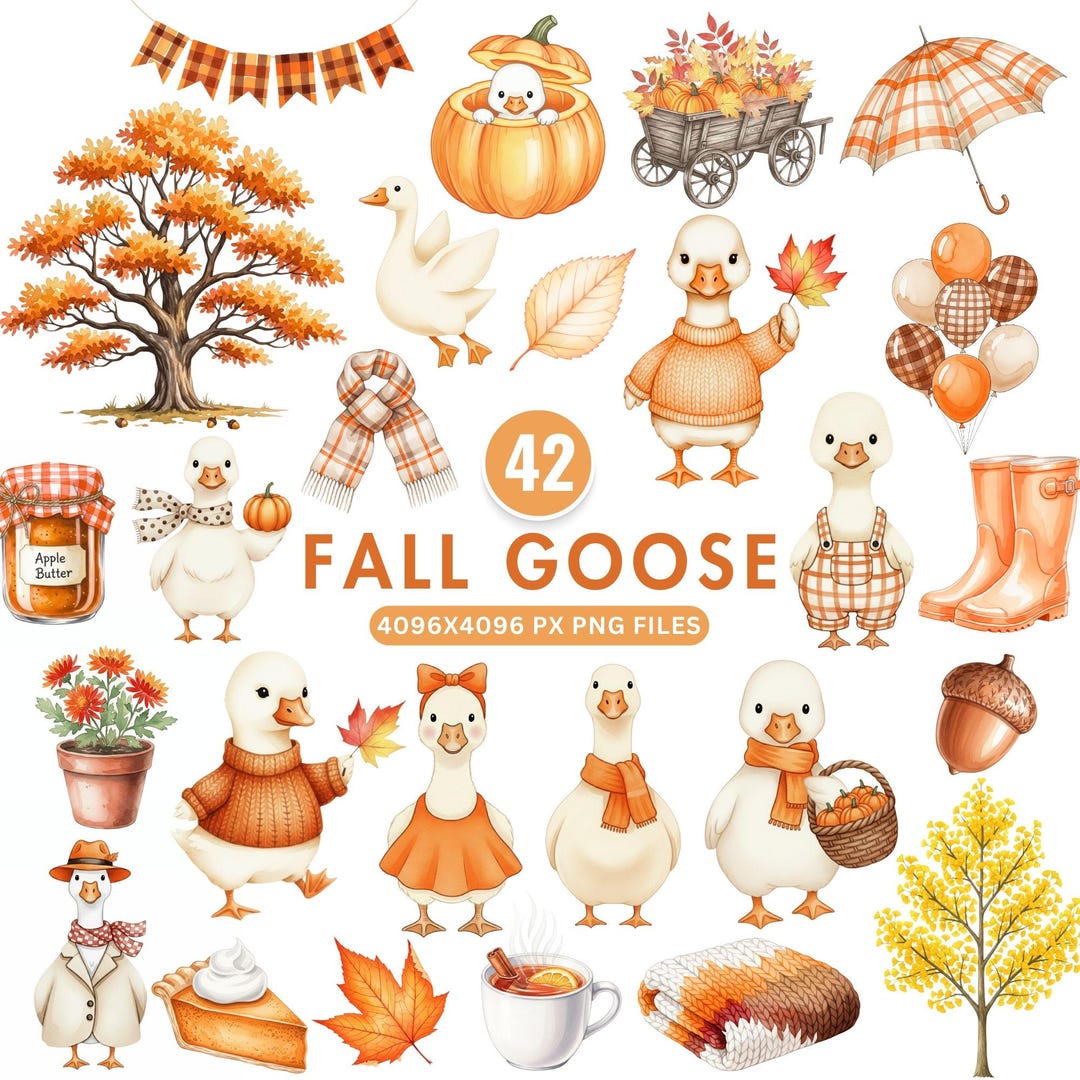 Fall Goose Clipart, Autumn Goose PNG, Cute Silly Goose Clipart, Cozy ...