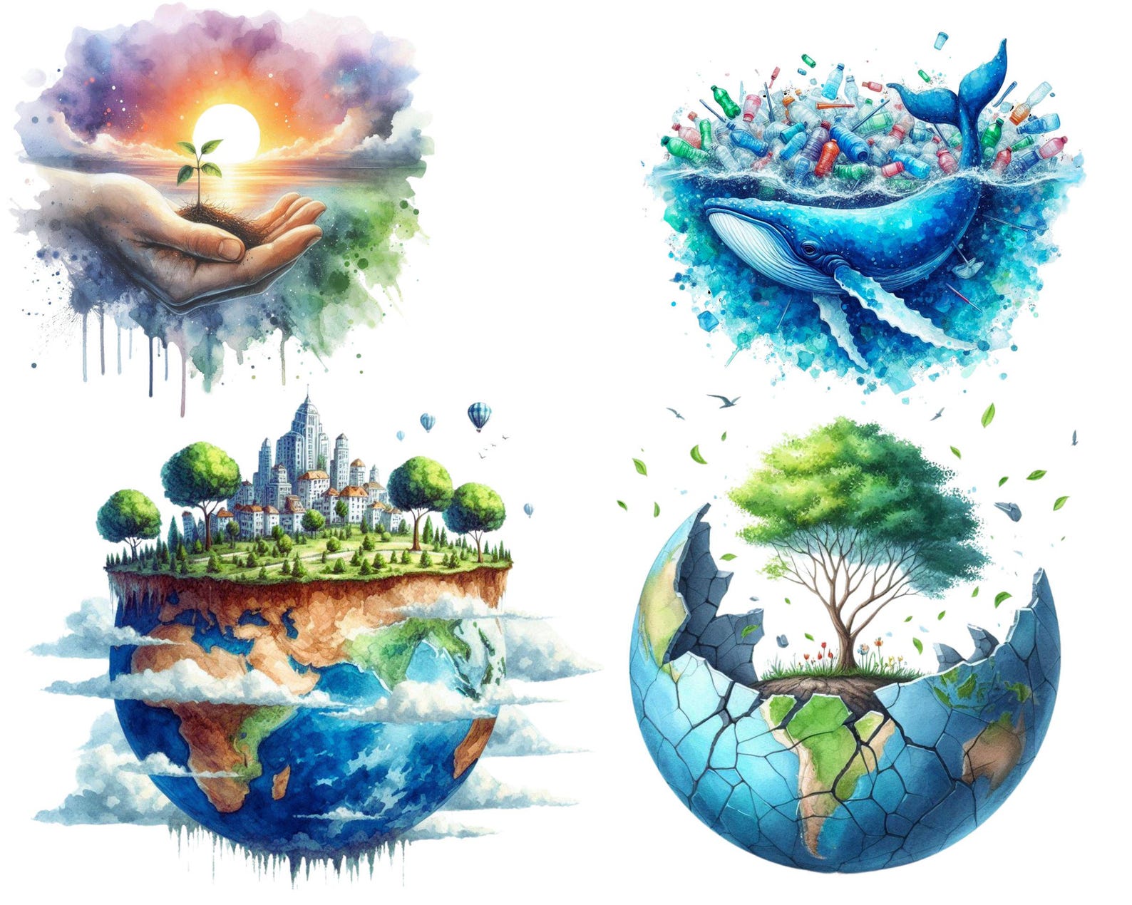 Watercolor Earth Day Clipart Eco-friendly Cliaparts for Commercial Use ...