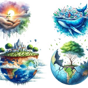 Watercolor Earth Day Clipart Eco-friendly Cliaparts for Commercial Use ...