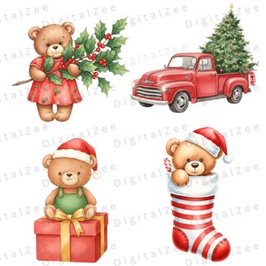 Christmas Teddy Bear Clipart, Watercolor Christmas PNG, Cute Holiday ...