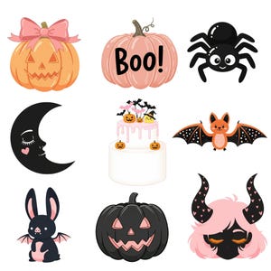 Cute Halloween Clipart, Kawaii Ghost PNG, Pumpkins Witches Bats Black ...