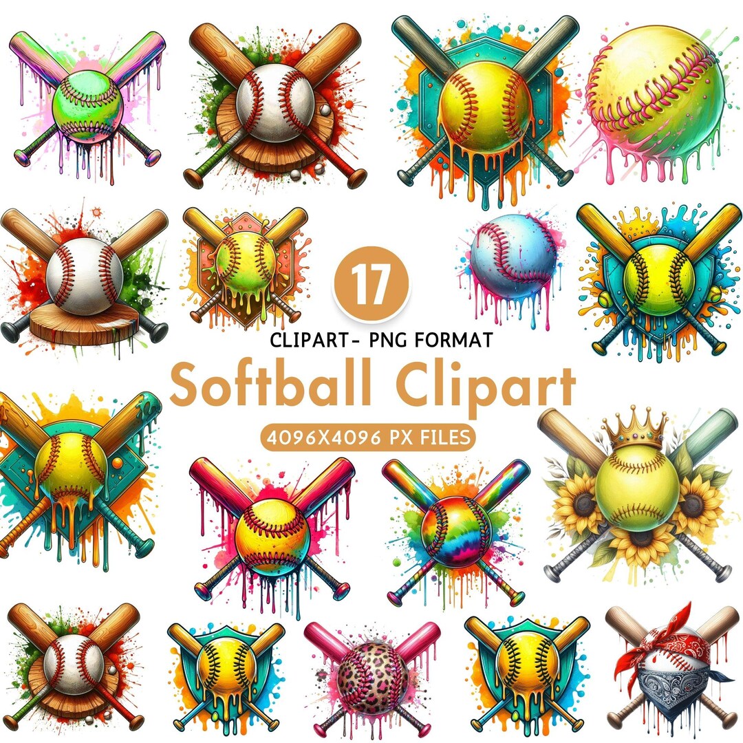 Watercolor Softball Clipart, Ice Cream Drip Softball, Sport Ball ...