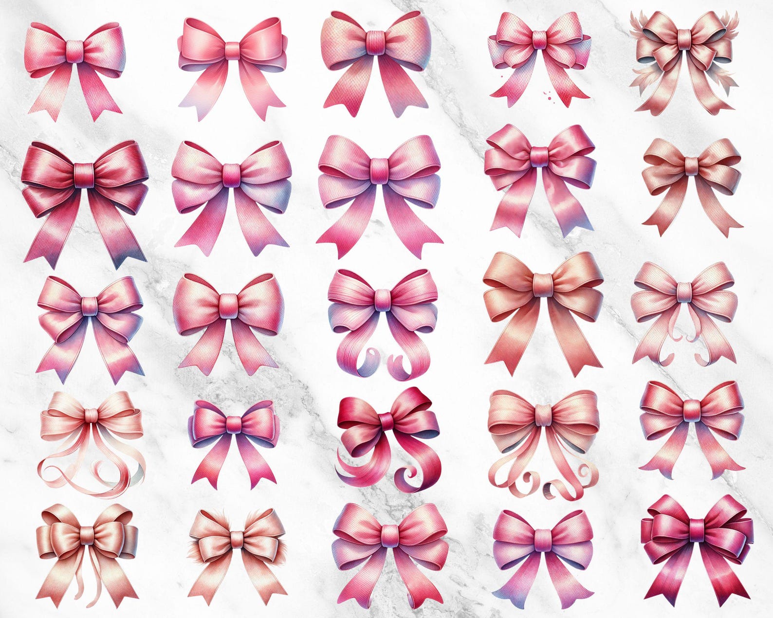 Watercolor Pink Bow Clipart Bundle Coquette Ribbons Clipart Pink Ribbon ...