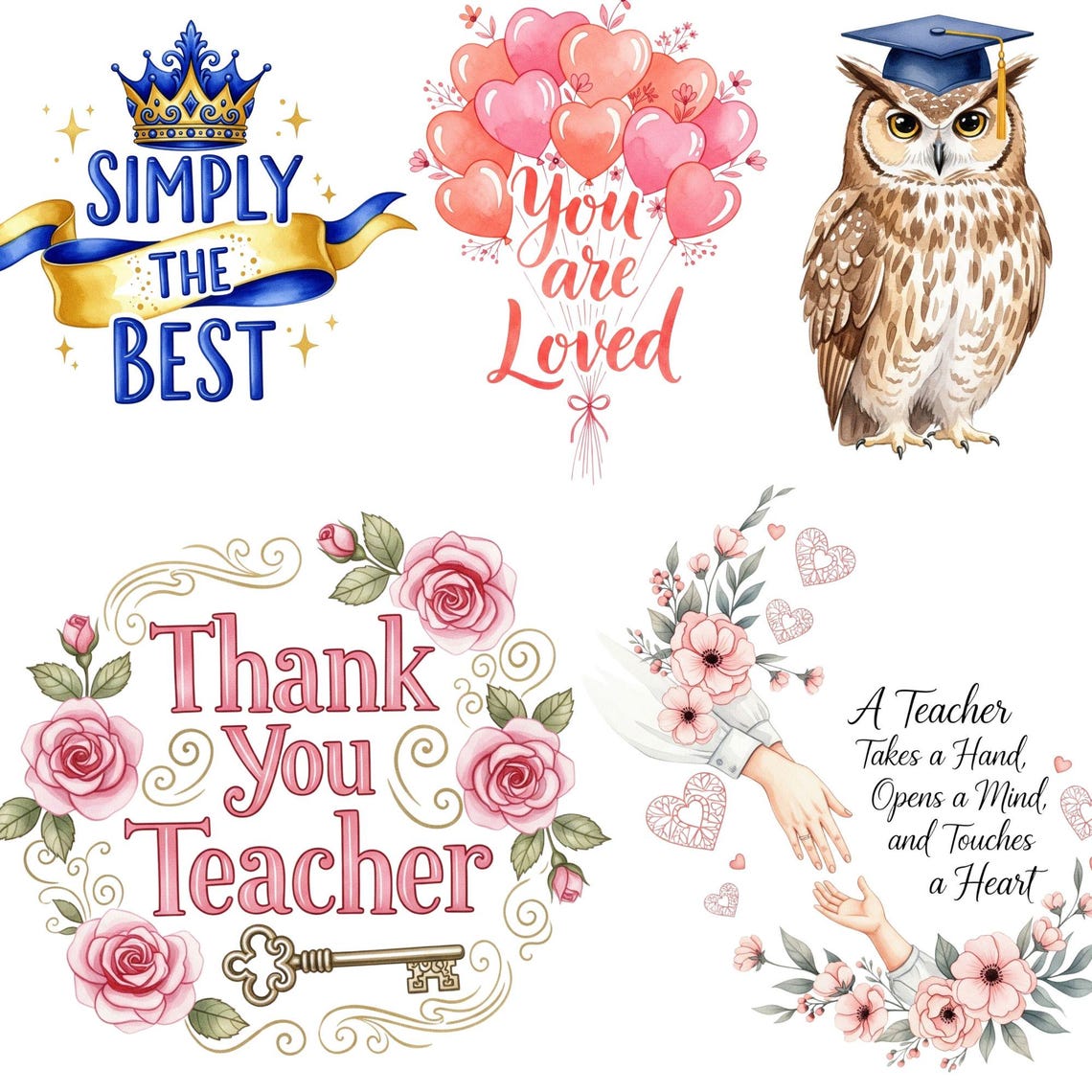 Teacher Appreciation Clipart Bundle, Watercolor Teacher Pngs ...
