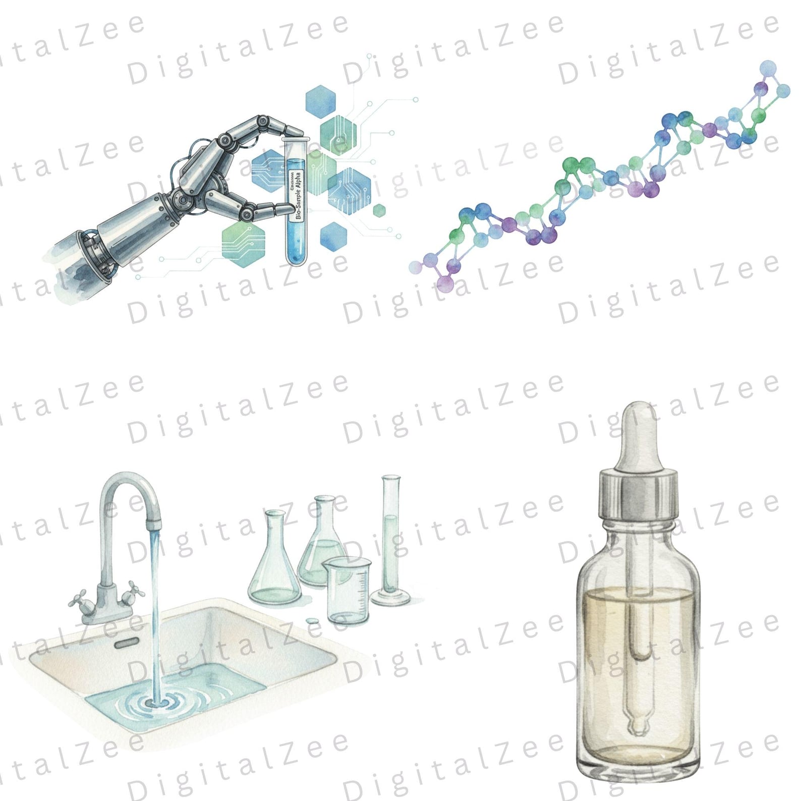 Science Lab Clipart, Watercolor Chemistry PNG, Microscope, Test Tubes ...