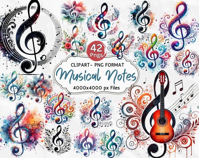 Music Notes Clipart, Music Clipart, Music Png, Digital Clip Art, Treble ...