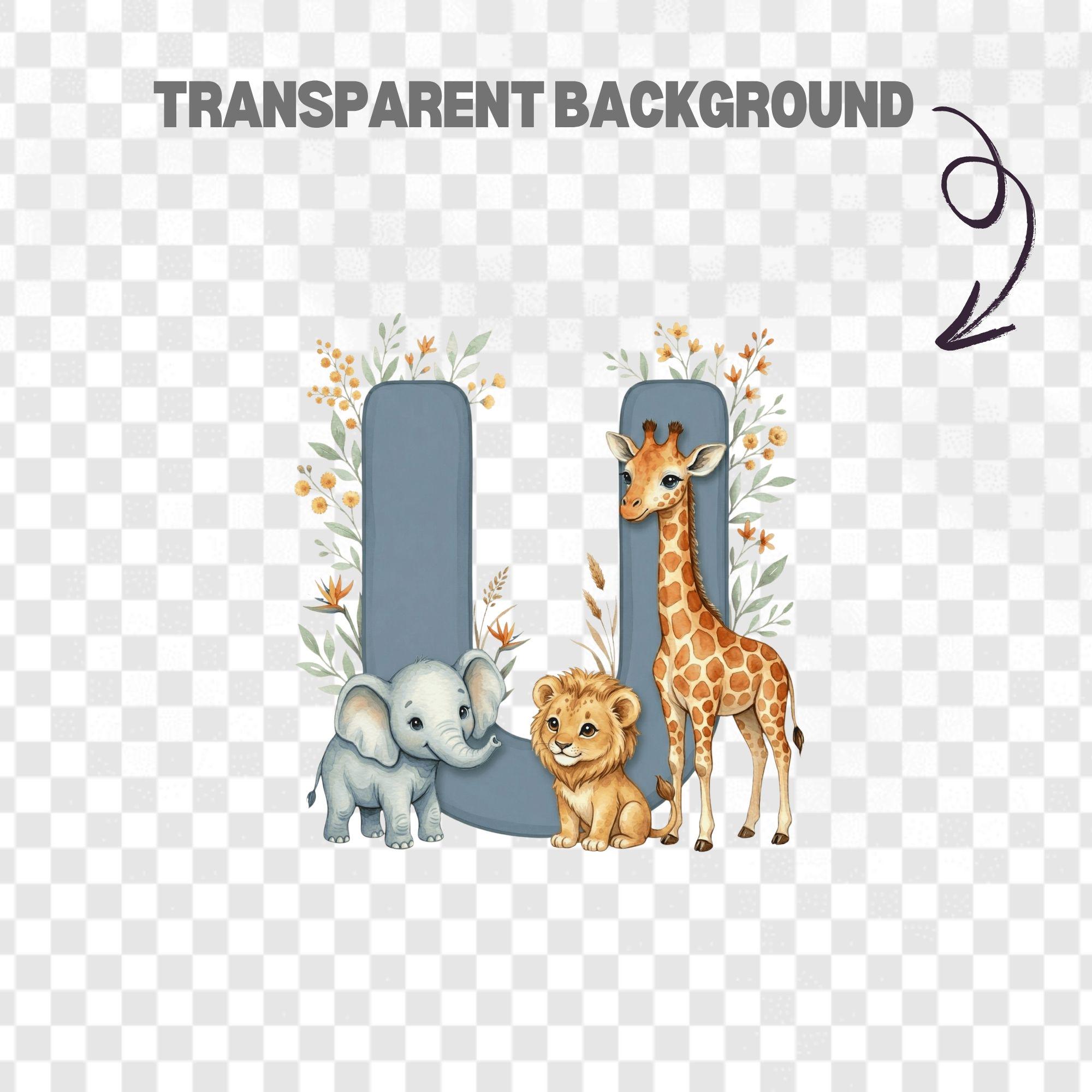 Safari Alphabet Clipart, Watercolor Jungle Animal Letters & Numbers ...
