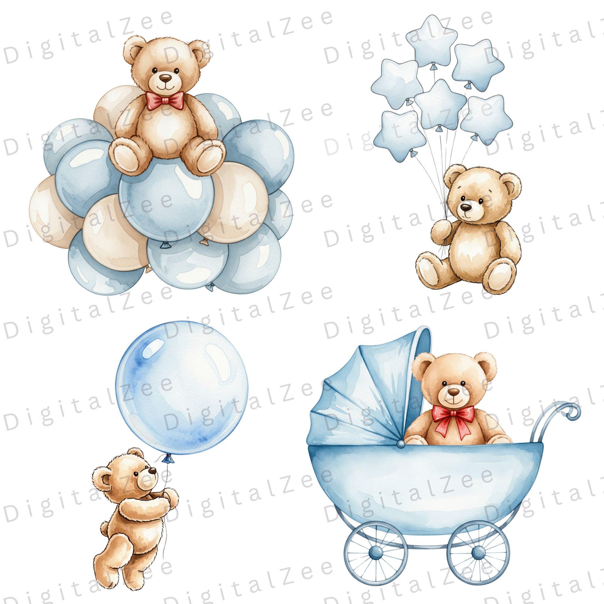 Blue Teddy Bear Clipart, Baby Shower Teddy Bear, Baby Boy Clipart, Cute ...