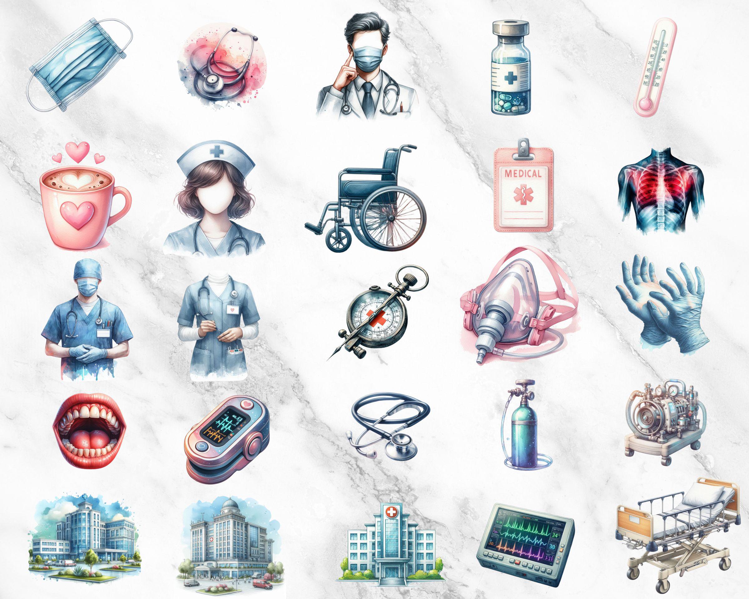 Watercolor Medical Clipart Bundle Healthcare Elements Clipart Doctor ...