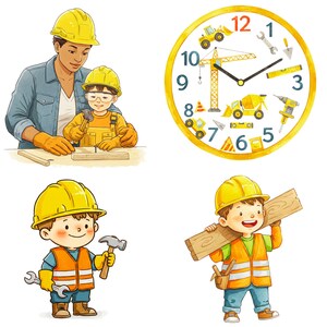 Kids Construction Clipart Bundle Watercolor Dump Truck Excavator Crane ...