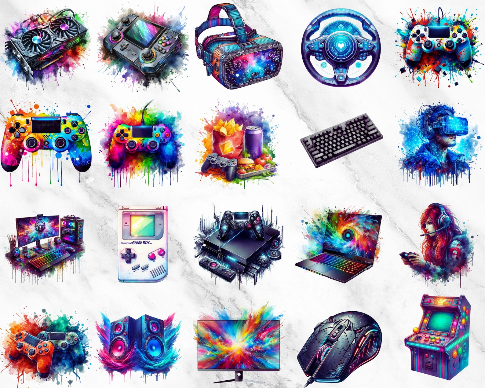 Watercolor Video Game Clipart, Gamer Controller PNG, Gaming Clipart ...