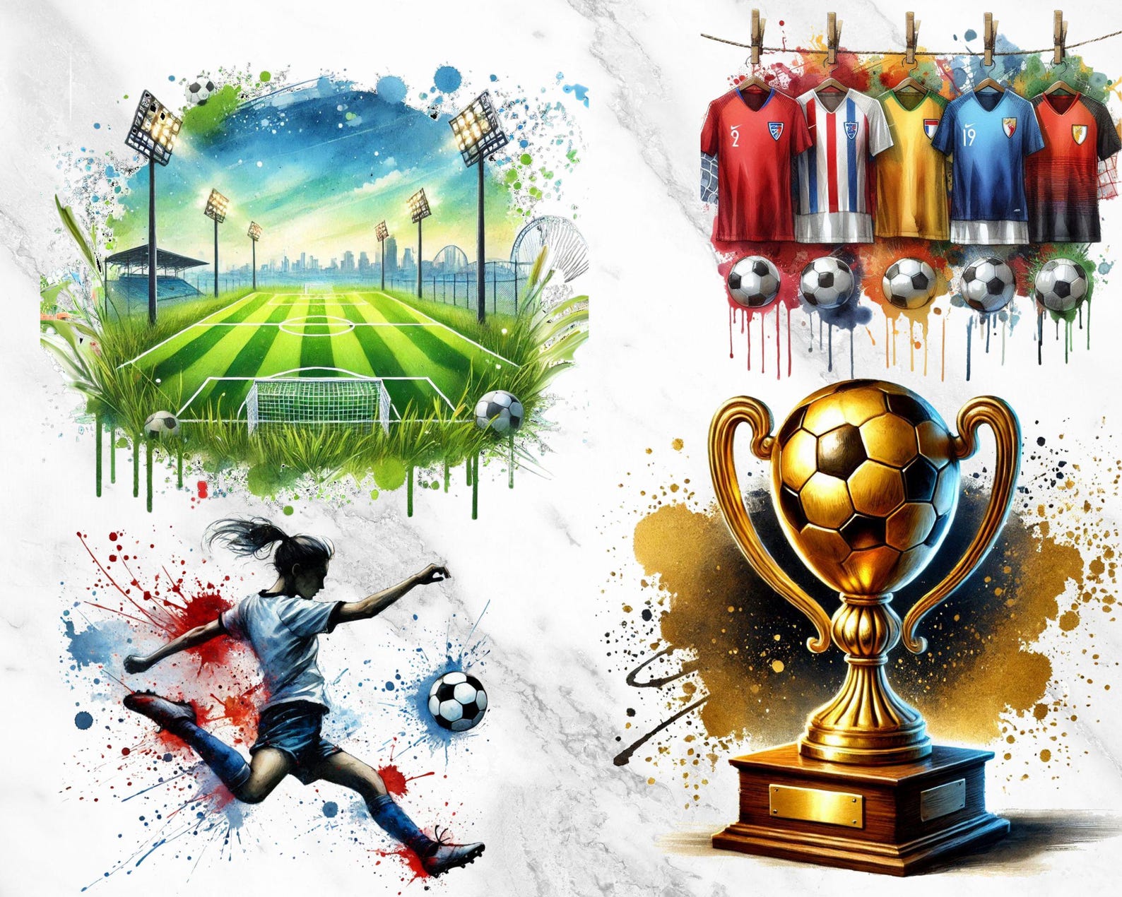 Watercolor Football Clipart Soccer Clipart Ball Uniform Fans Sports ...