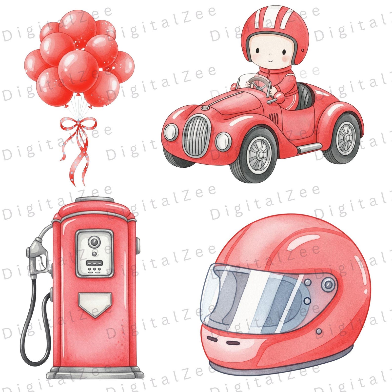 Race Car Clipart, Little Racer Clipart, Red Race Car PNG, Watercolor ...