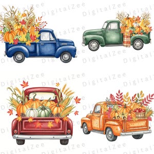 Watercolor Fall Truck Clipart, Pumpkin Truck PNG, Vintage Farmhouse ...
