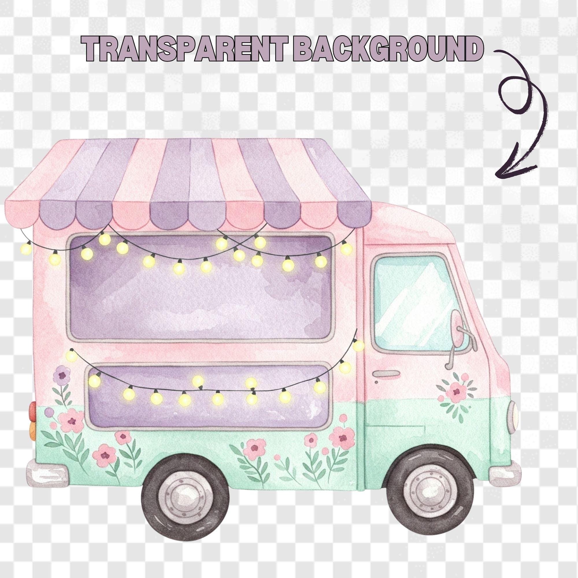 Ice Cream Cart Clipart, Watercolor Ice Cream Truck PNG, Pastel Ice ...