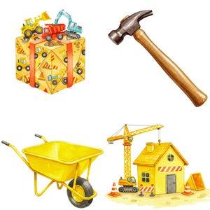 Kids Construction Clipart Bundle Watercolor Dump Truck Excavator Crane ...