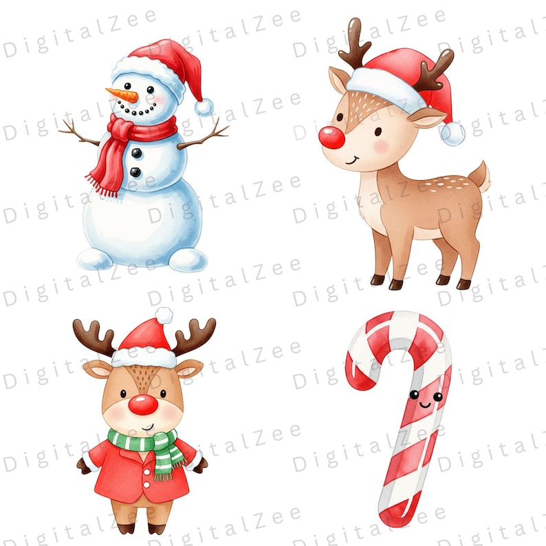 Cute Christmas Clipart, Kawaii Christmas PNG, Watercolor Santa ...