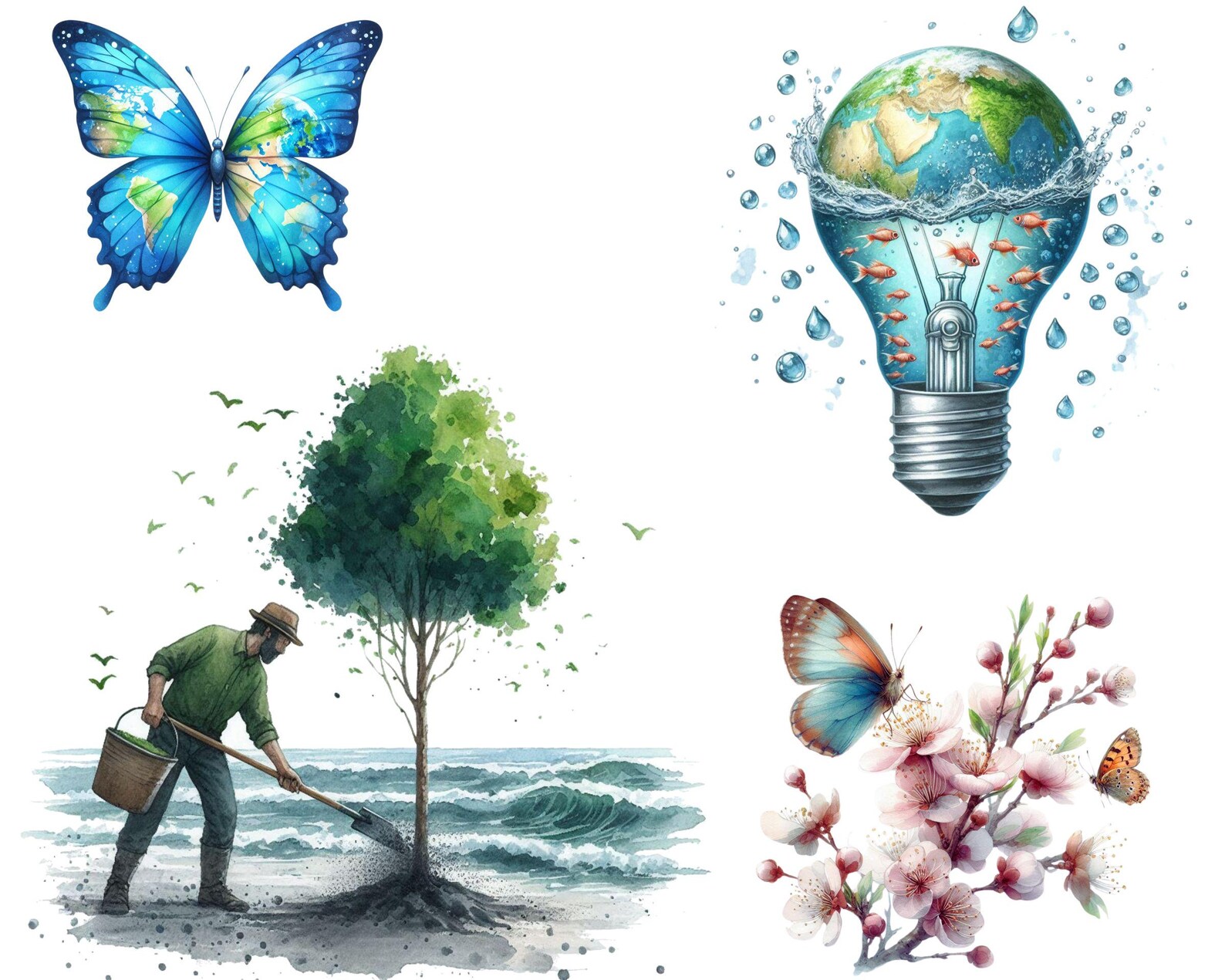 Watercolor Earth Day Clipart Eco-friendly Cliaparts for Commercial Use ...