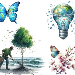 Watercolor Earth Day Clipart Eco-friendly Cliaparts for Commercial Use ...