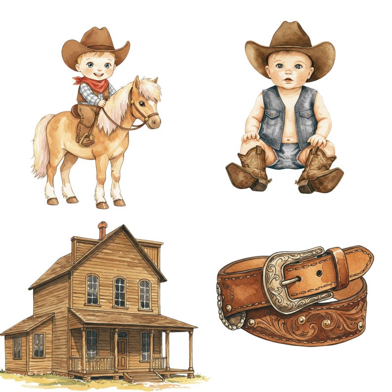 Cowboy Clipart, Cute Little Cowboy PNG, My First Rodeo Clipart, Wild ...