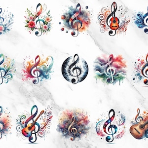 Musical Notes Clipart Watercolor Treble Clef PNG Colored Music Notation ...