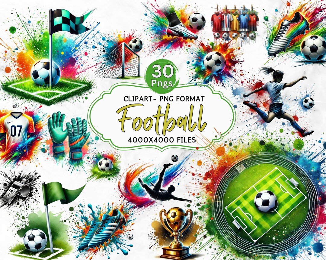 Watercolor Football Clipart Bundle Soccer Clipart Ball Uniform Fans ...