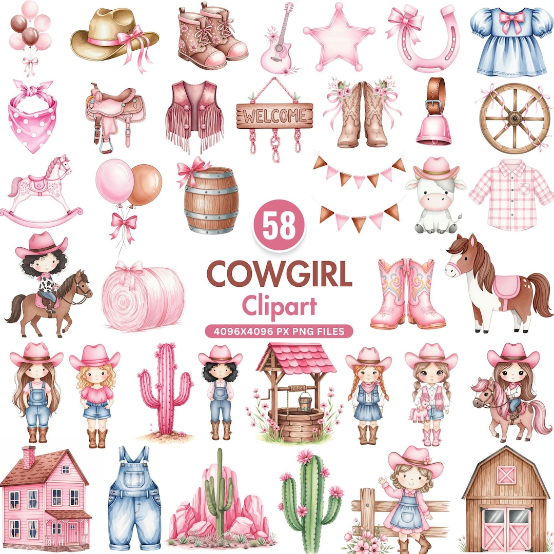 Pink Cowgirl Clipart, Cute Cowgirl PNG, Baby Girl Western Art, Cowgirl ...