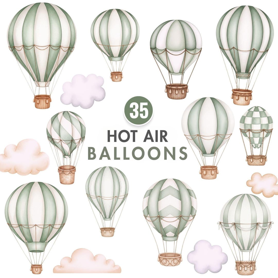 Green Hot Air Balloon Clipart, Air Transport Clipart, Balloons and ...