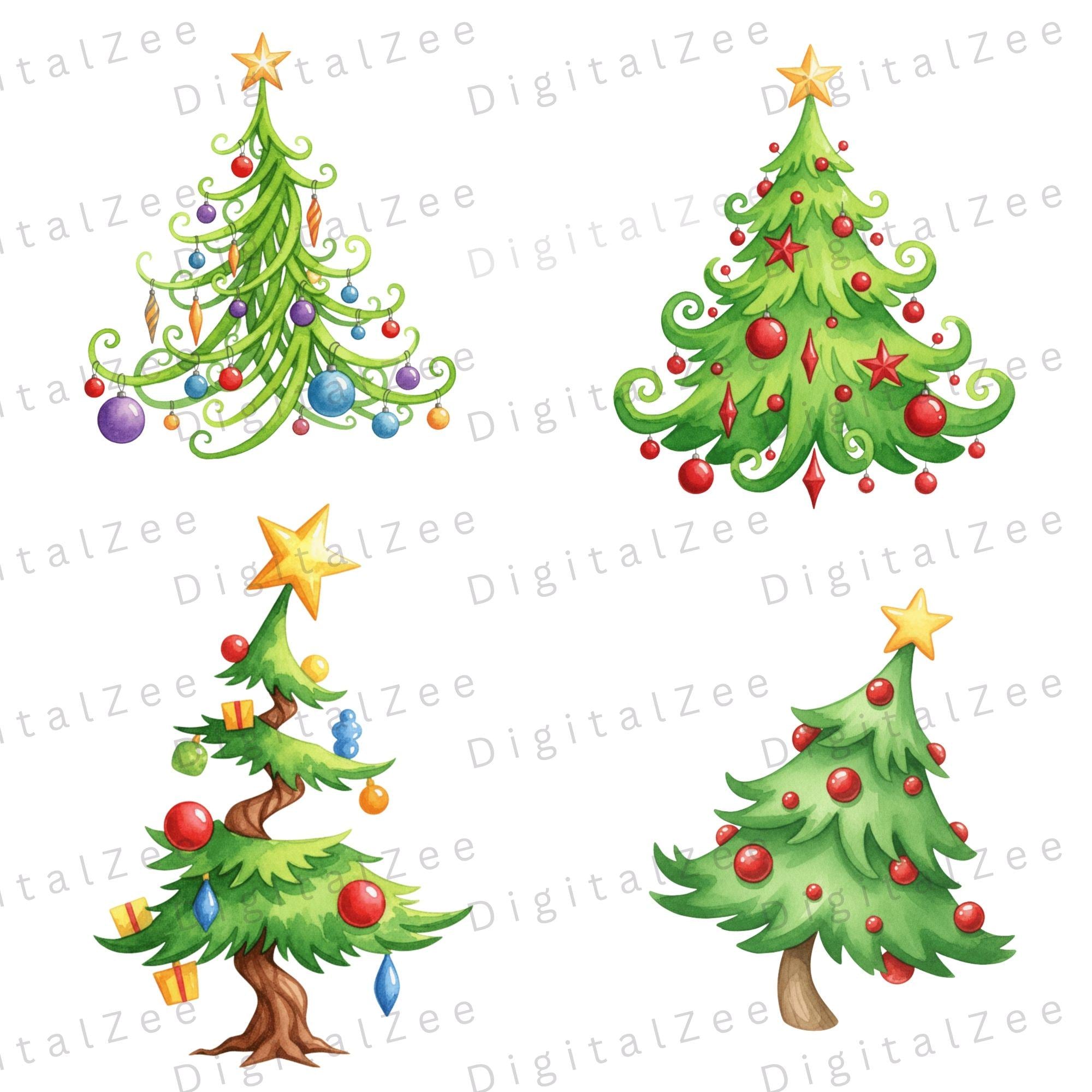 Whimsical Christmas Tree Clipart, Watercolor Tree PNG, Whimsy Holiday ...