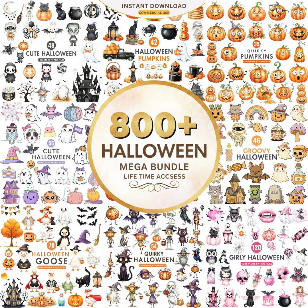 Halloween Clipart Bundle, Cute Halloween Clipart, Ghosts - Pumpkins ...