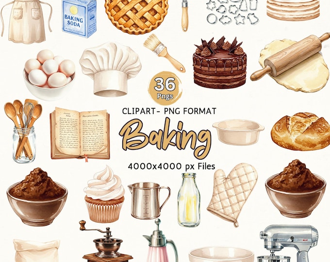 Baking Clipart. Hand Drawn Cake, Cookie, Meringue Clip Art. Bakery ...