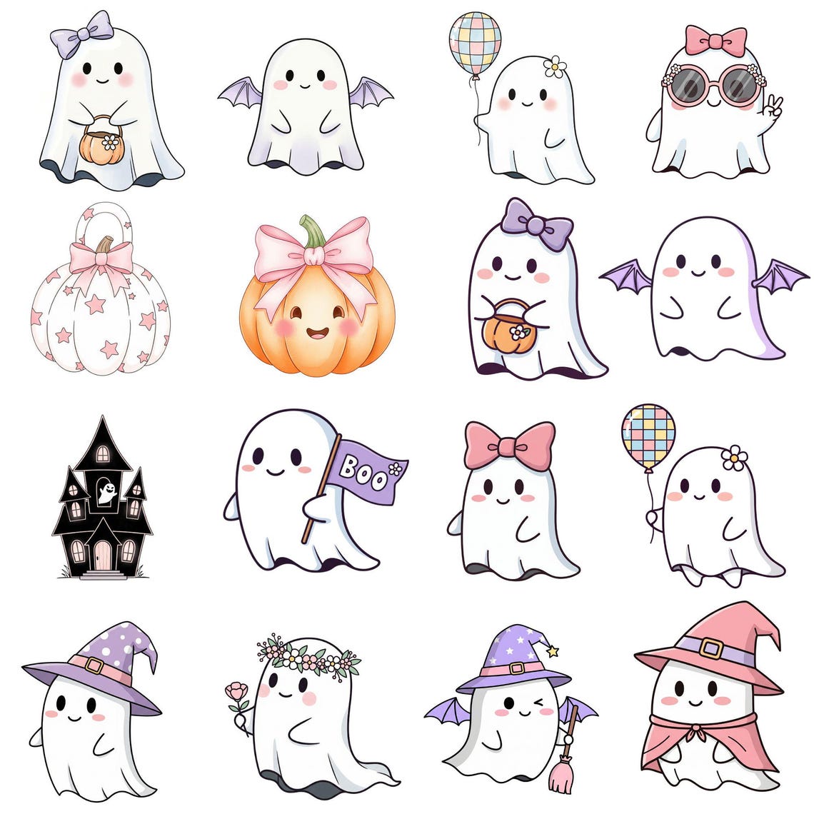 Groovy Halloween Clipart, Retro Halloween PNG, Cute Ghost Clipart ...