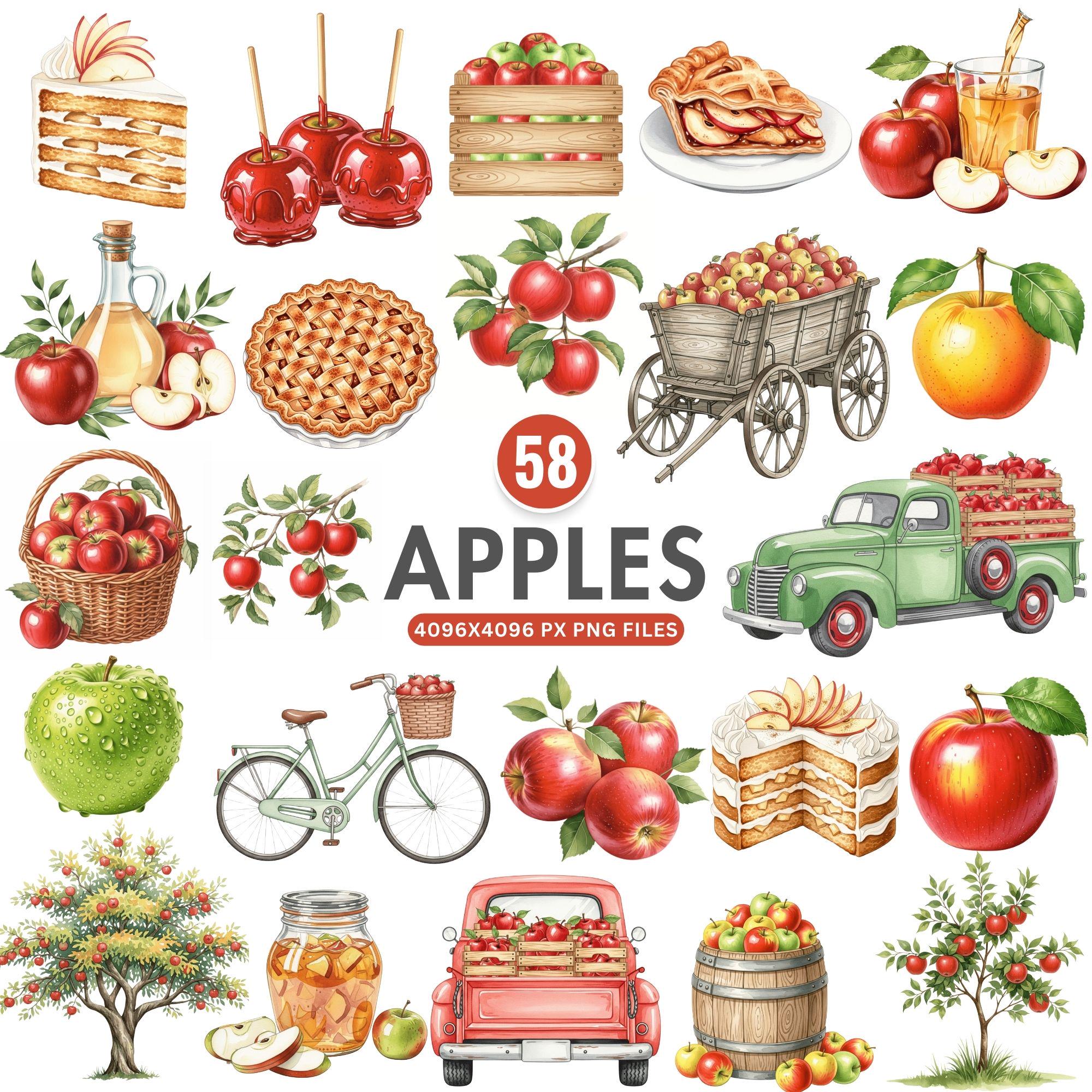 Watercolor Apple Clipart, Red and Green Apple PNG, Apple Tree Clipart ...