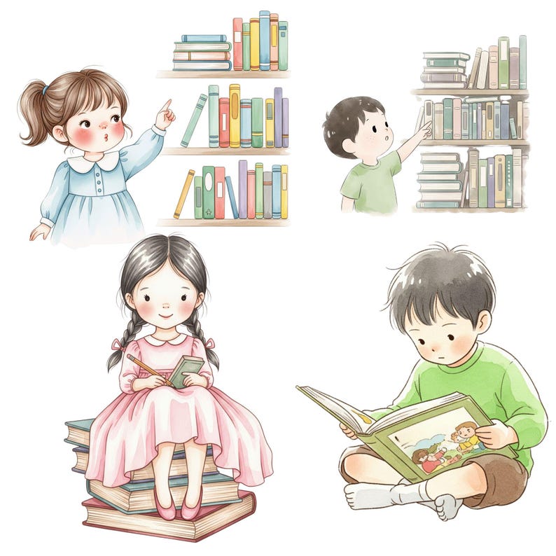 Kids Library Clipart, Cute Back to School Clipart, School Kids Clipart ...