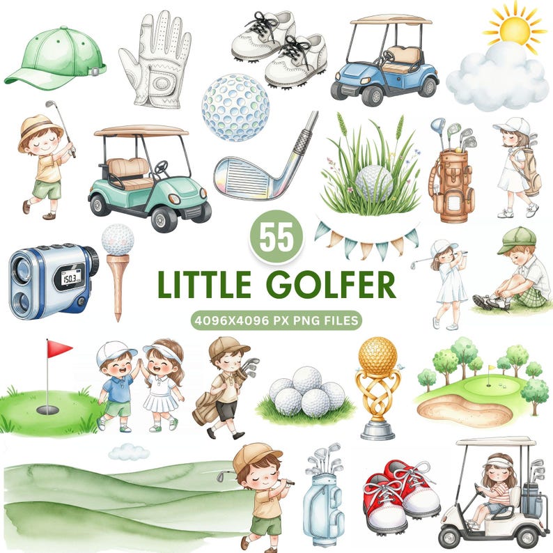 Watercolor Golf Clipart, Little Golfer PNG, Cute Golf Player, Golf Ball ...