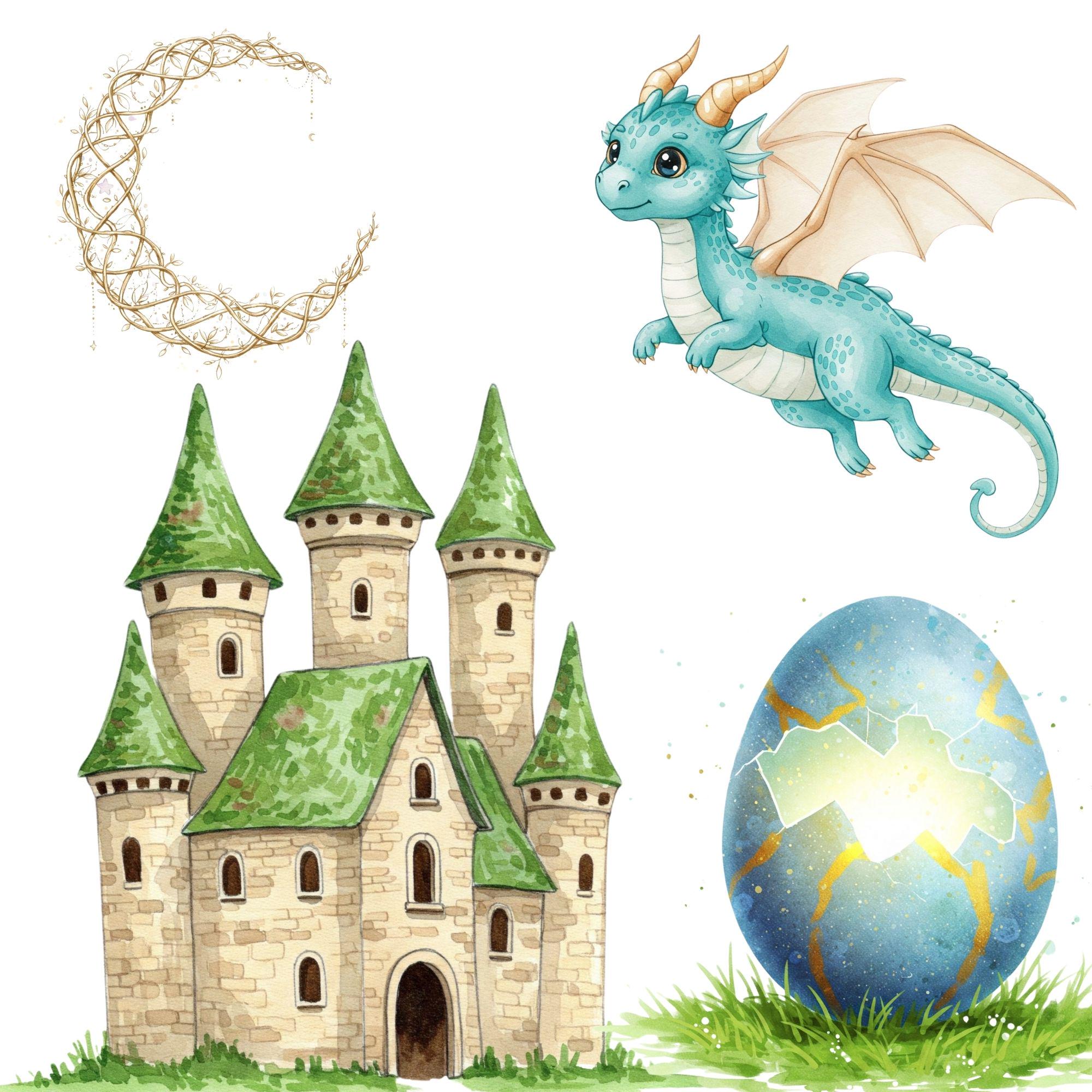 Baby Dragon Clipart, Cute Watercolor Fantasy Dragons Png, Flying ...