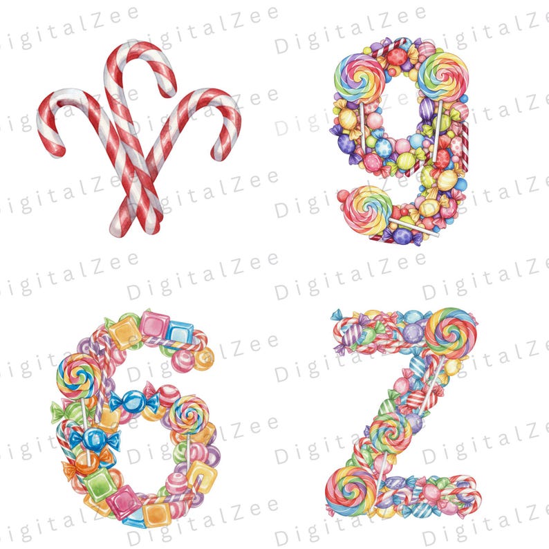 Candyland Alphabet Clipart, Watercolor Candy Letters PNG, Sweet ...
