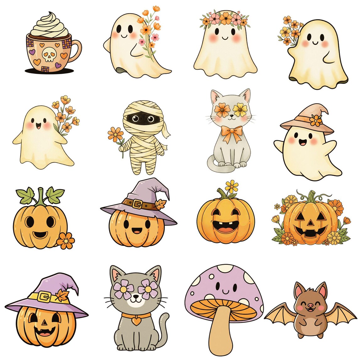 Groovy Halloween Clipart, Retro Halloween Png, Hippie Ghost Png, Pastel ...