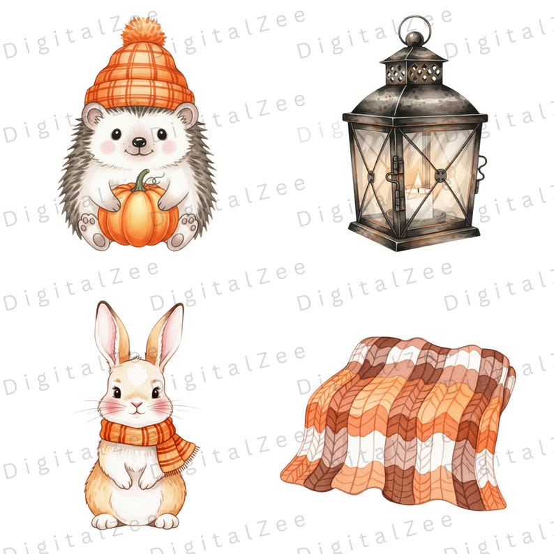 Fall Woodland Clipart, Autumn Animals Clipart, Fox - Bear - Rabbit ...